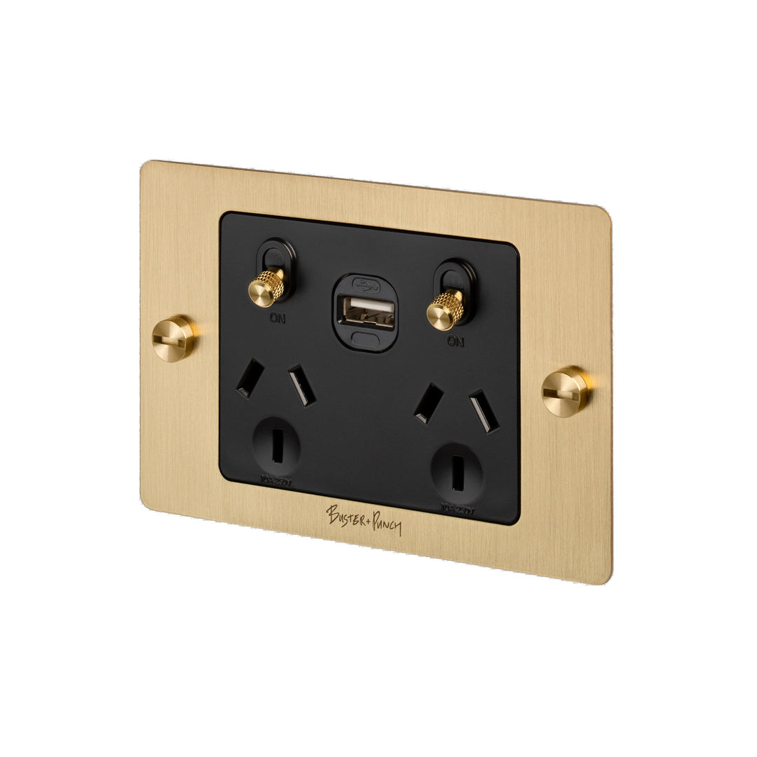 2G GPO with USB Port / Brass – Spiggy Australia Pty Ltd